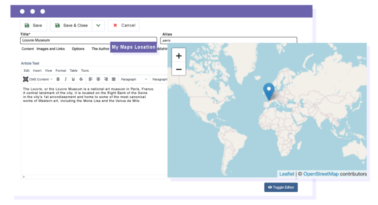 My Maps location, Joomla map search extension